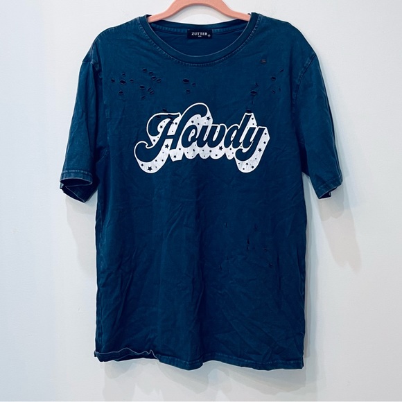 zutter | Tops | Howdy Boutique Distressed Navy Blue Tshirt Sz Large ...